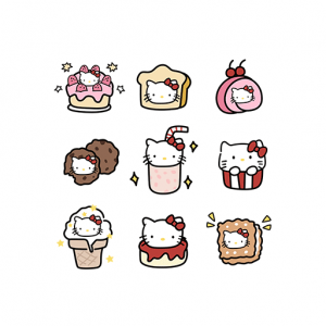 hello ketty图案手绘卡通猫咪儿童印花素材ketty猫头像动画片图案卡通饼干雪糕冰淇淋 – 烫画库